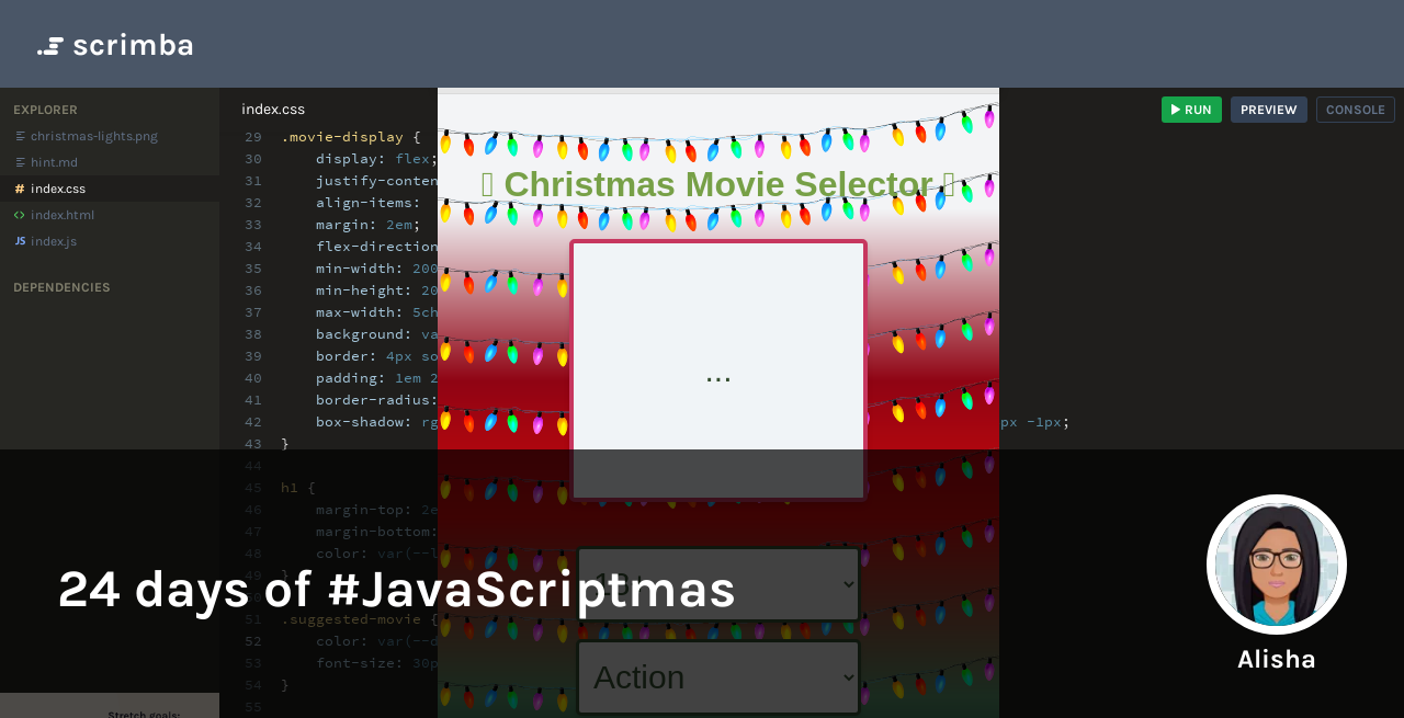 Javascriptmas day 16 solution (with stretch goals & styling)