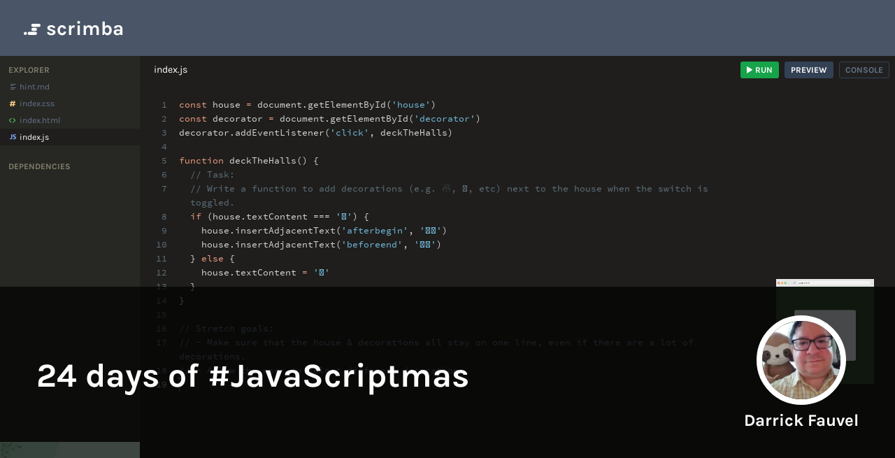 JavaScriptmas 2021: Day 9 - Turn on the Decorations [my solution]